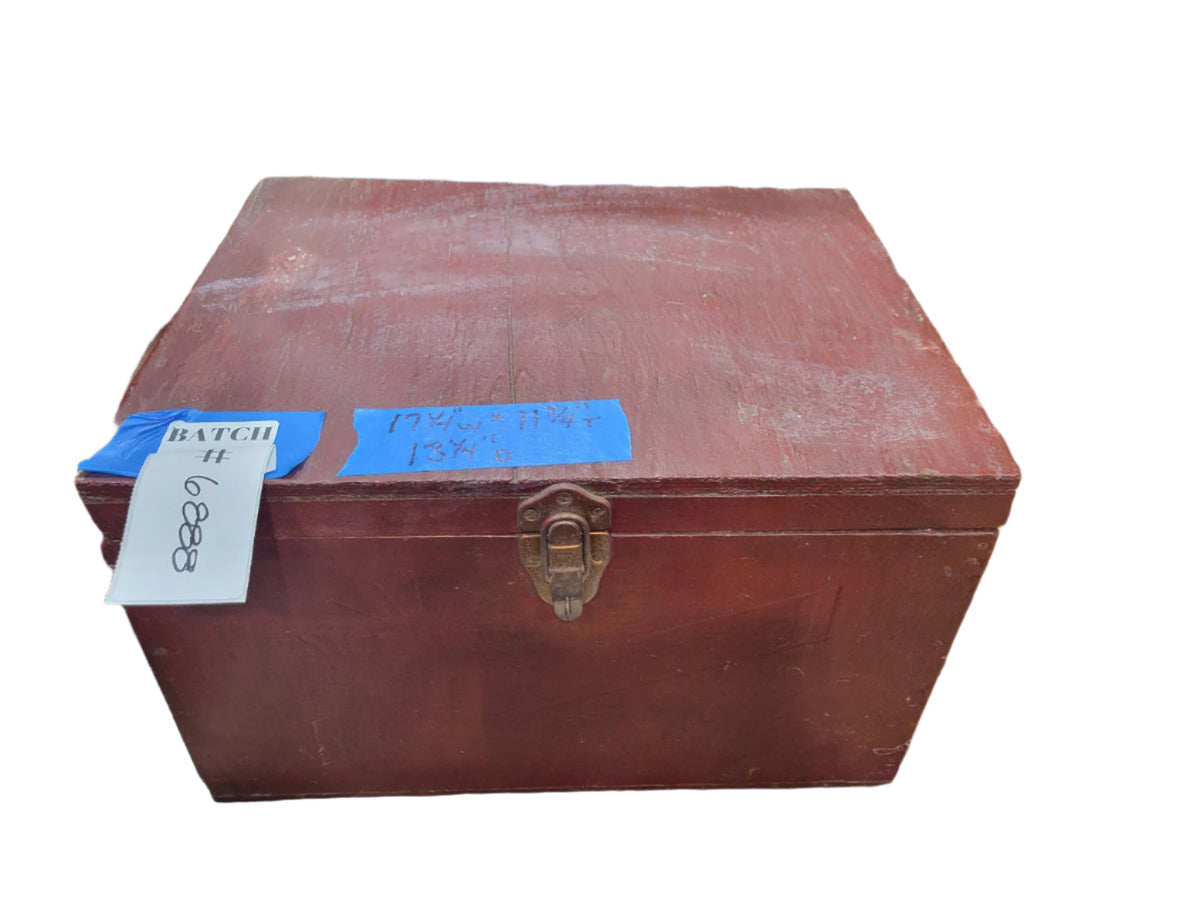 Antique Red Painted Wooden Chest – Folk Style Storage Box – Rebuilders Xchange