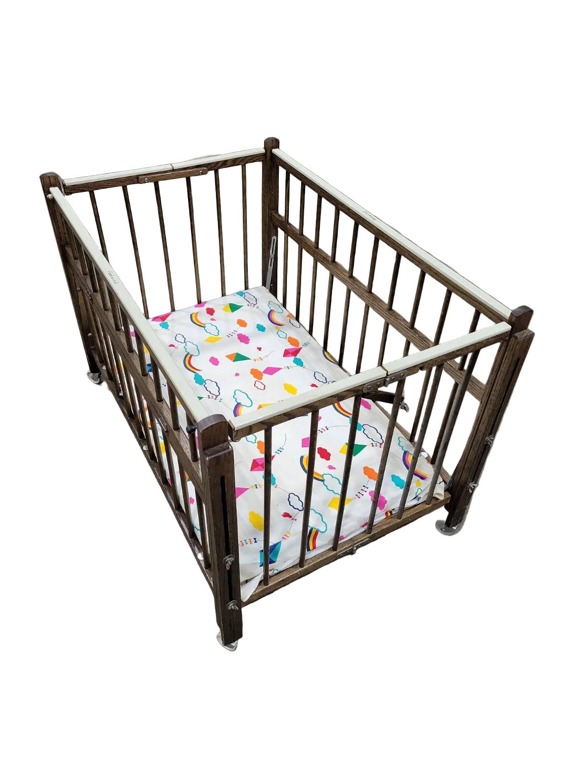 Vintage Folding “Port-a-Crib” Rolling Baby Crib – Wood & Metal Frame ...